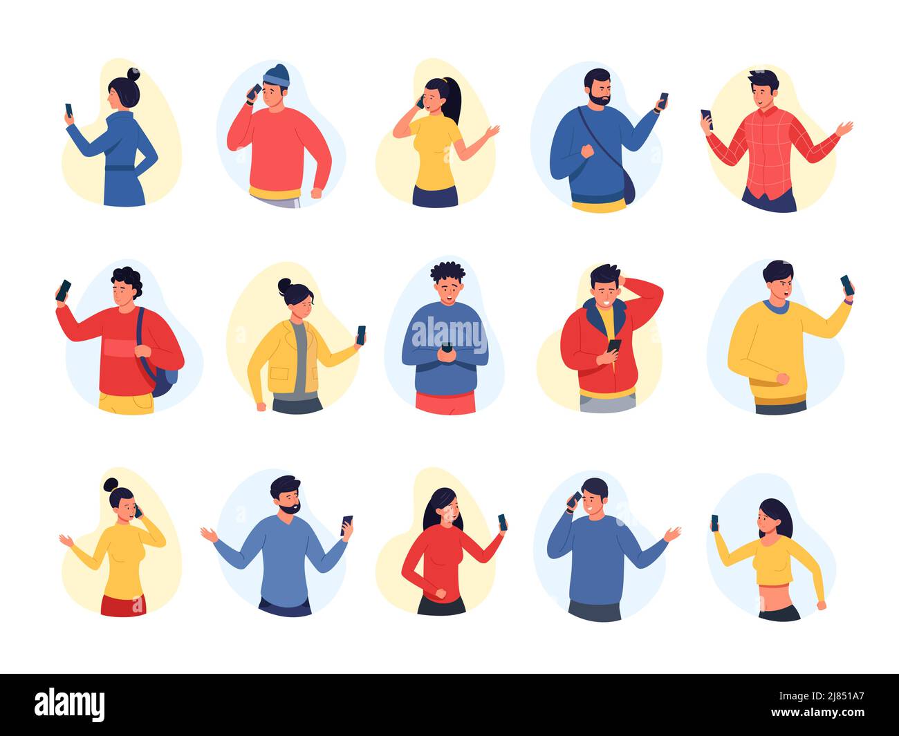 People talking on phone. Emotional characters communicating on ...