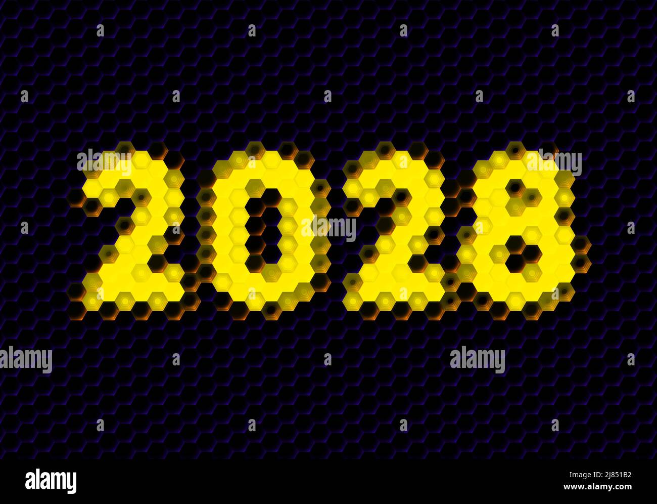 Sign of the 2028 year with hex pixel grid. New Years number or digits ...