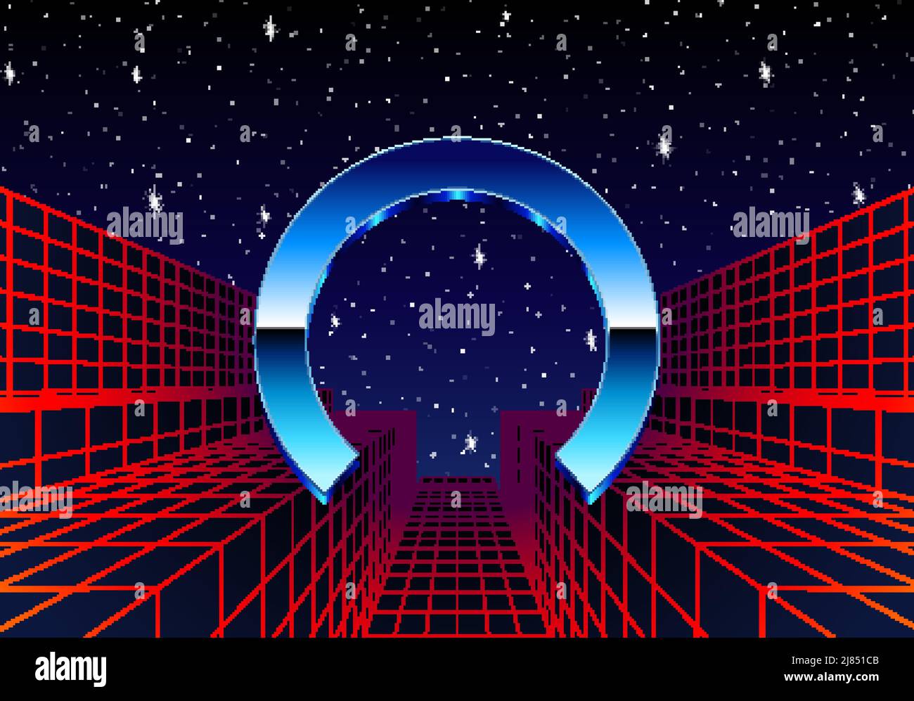 Synthwave frame with chrome arc and 80s styled synthwave arcade game ...