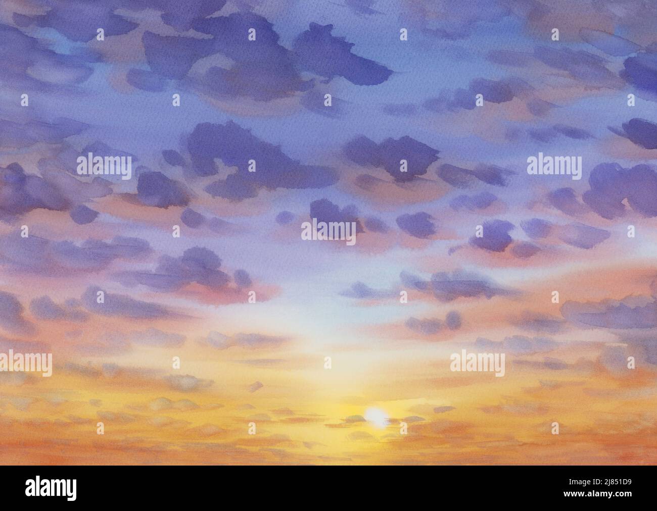 Evening sky with dark clouds watercolor background Stock Photo - Alamy