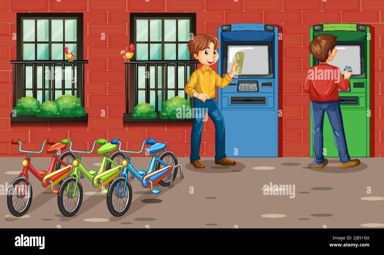 People withdraw money from atm machine illustration Stock Vector Image & Art - Alamy