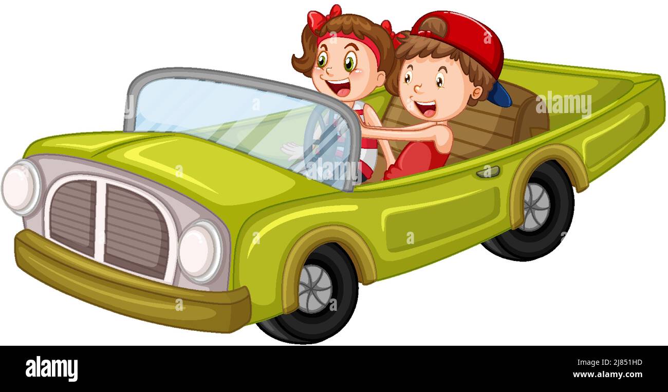 Kids in vintage car in cartoon design illustration Stock Vector Image ...