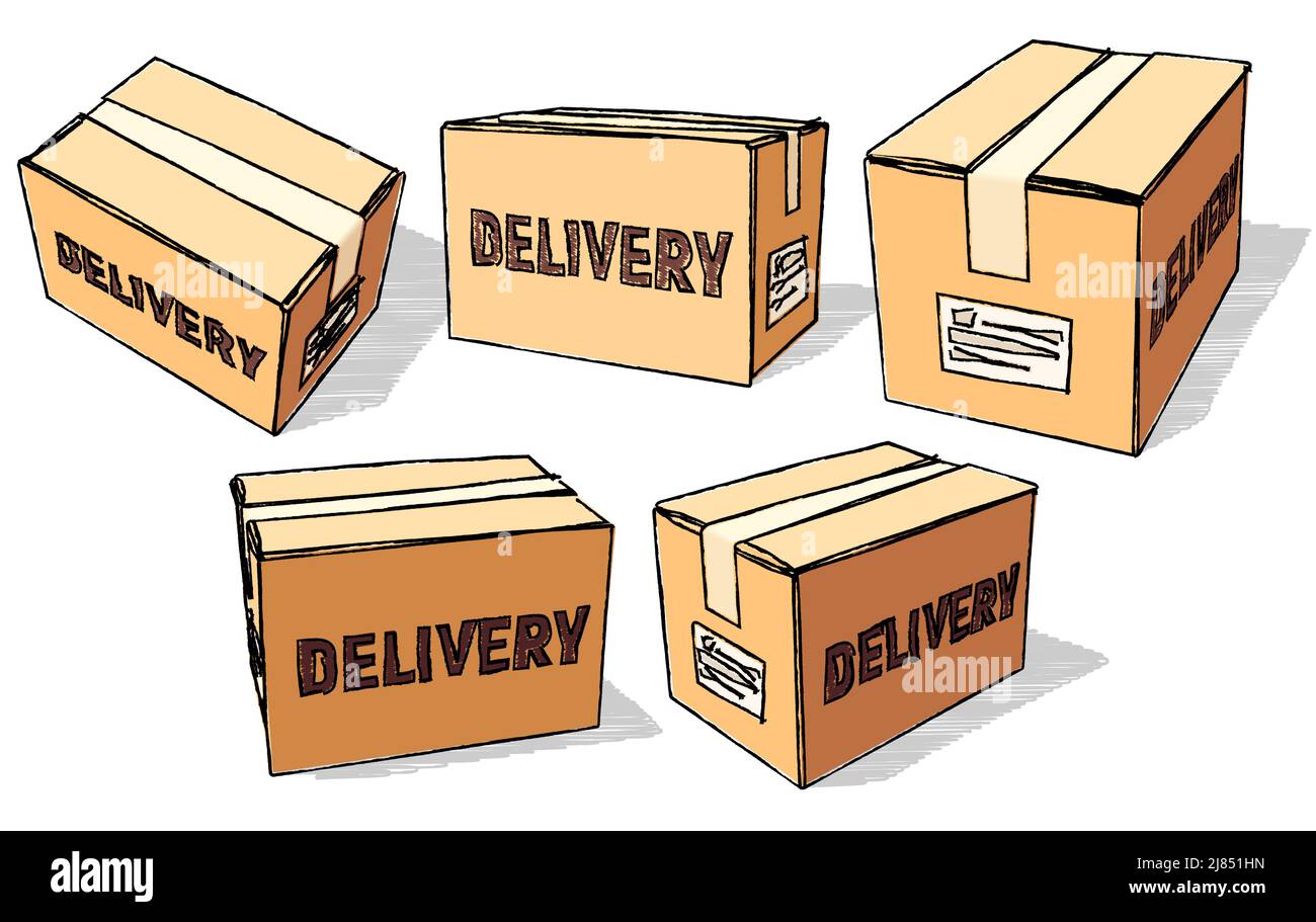 Cardboard boxes set for delivery and storage. Isolated carton crates ...