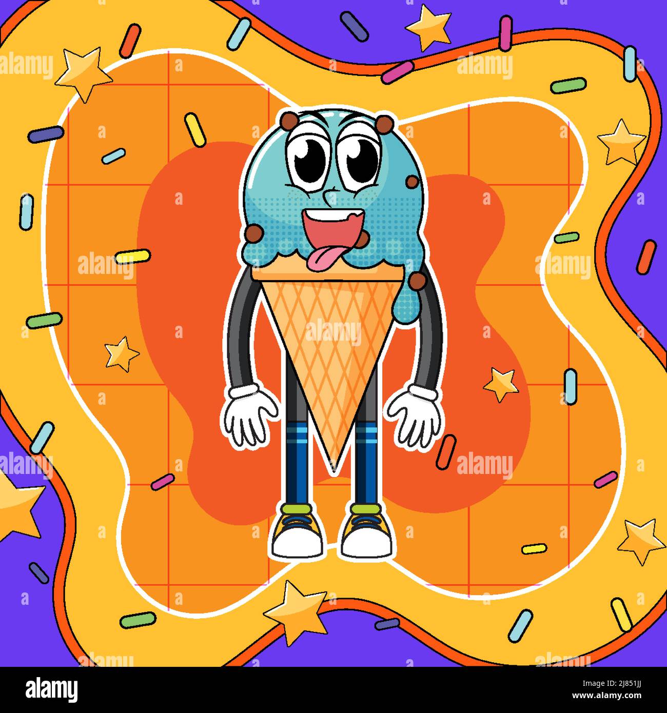 Ice cream cartoon character with retro background illustration Stock ...