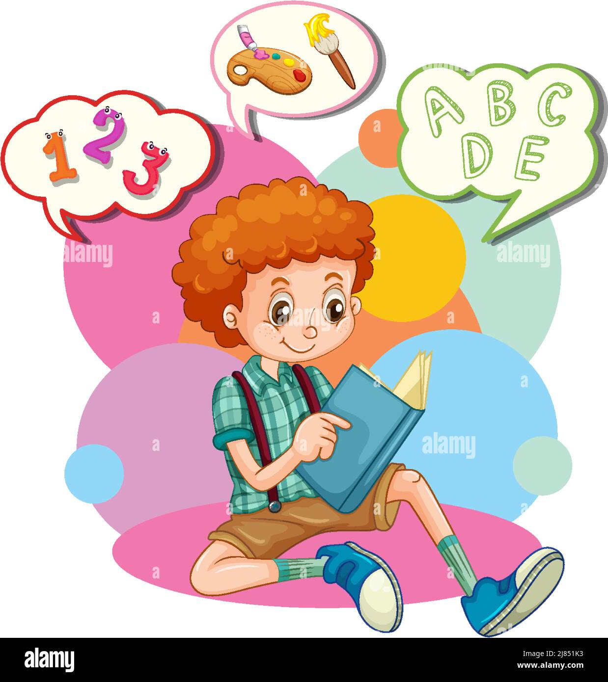Speech bubble design with boy reading book illustration Stock Vector ...