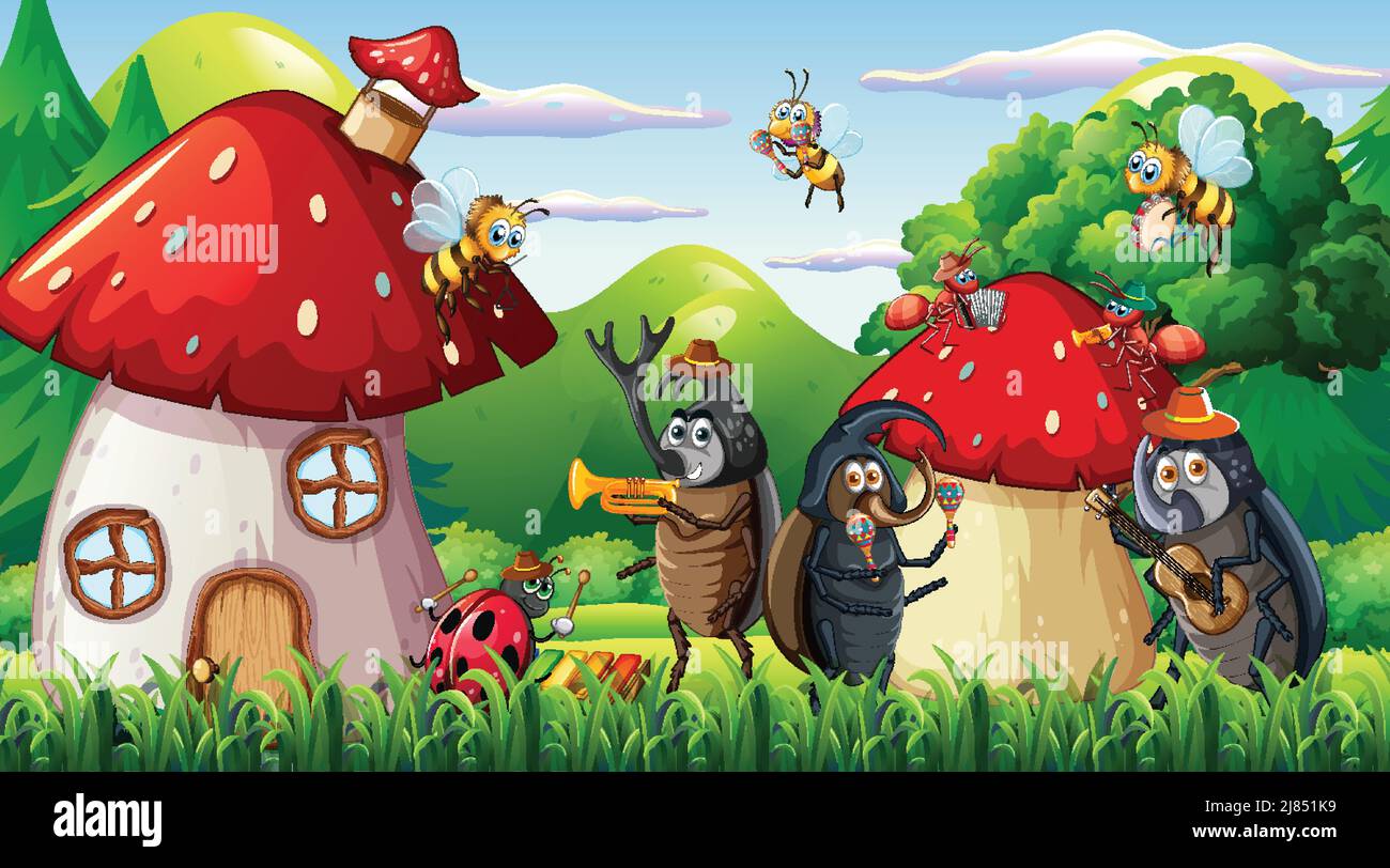 Nature scene with cartoon insects illustration Stock Vector Image & Art ...