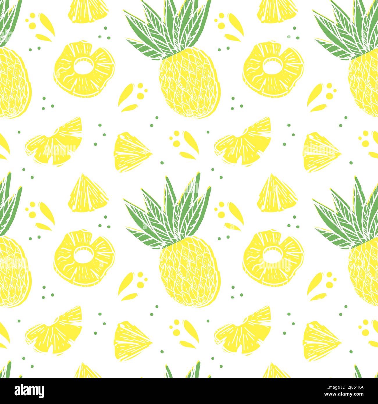 Seamless pineapple pattern, drawn doodle elements in sketch style ...