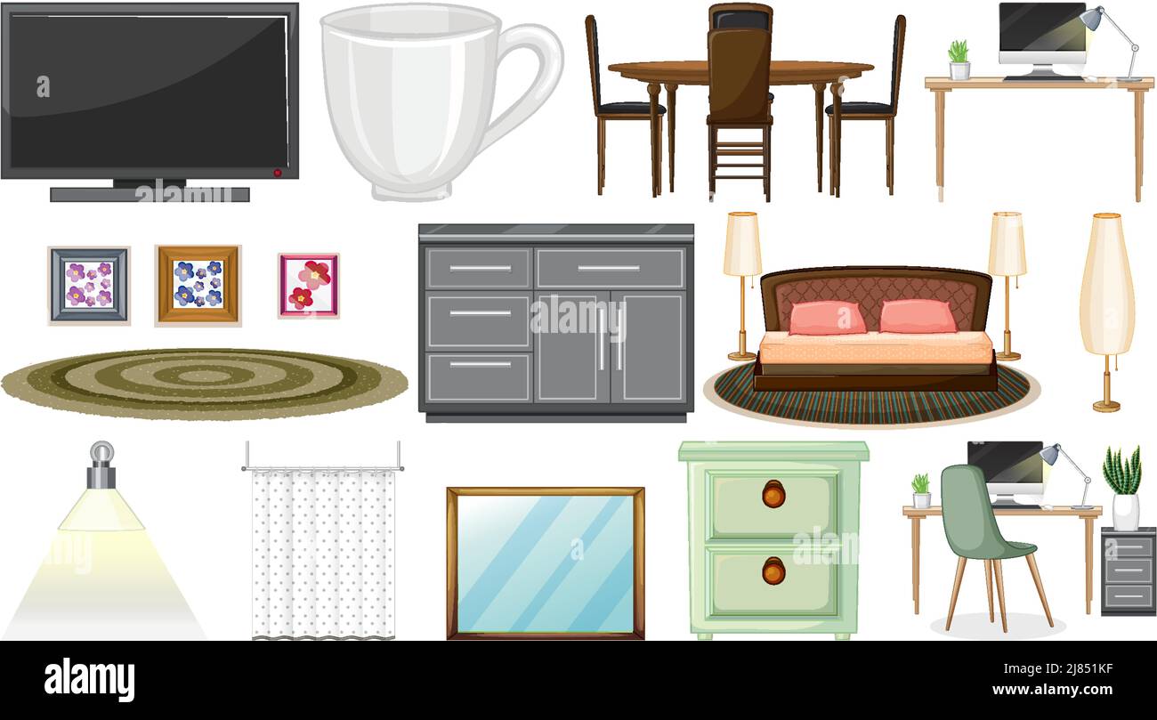Furniture and household appliances on white background illustration ...