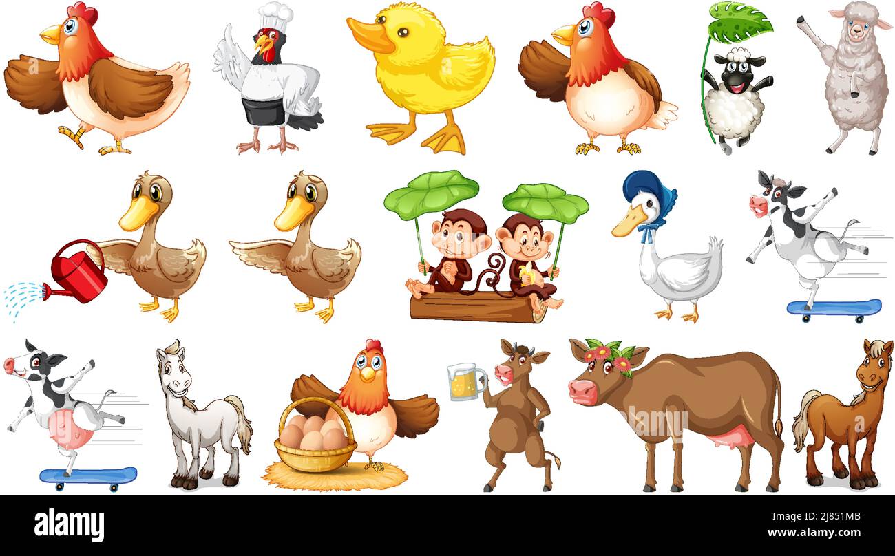 Many farm animals on white background illustration Stock Vector Image ...