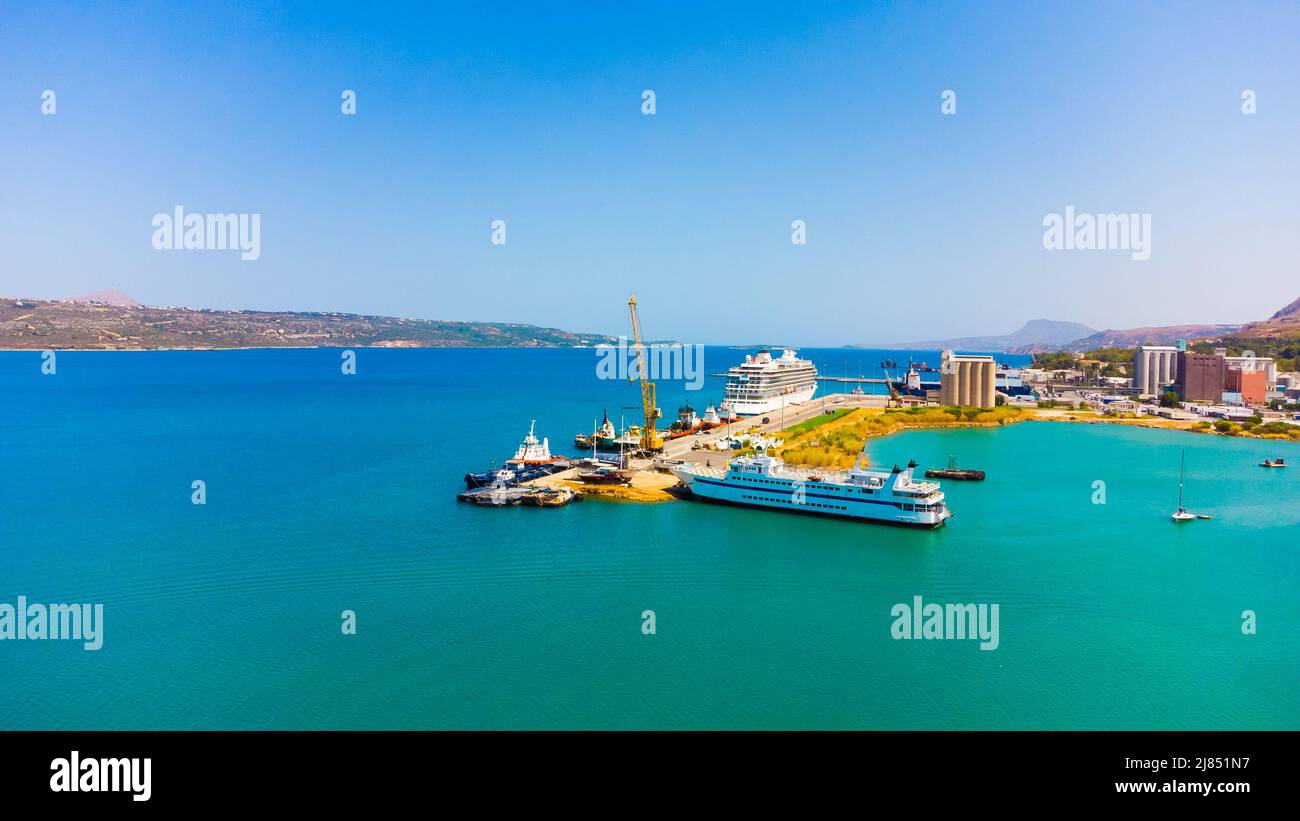 Panoramic aerial view from above of the city of Chania, Crete island ...