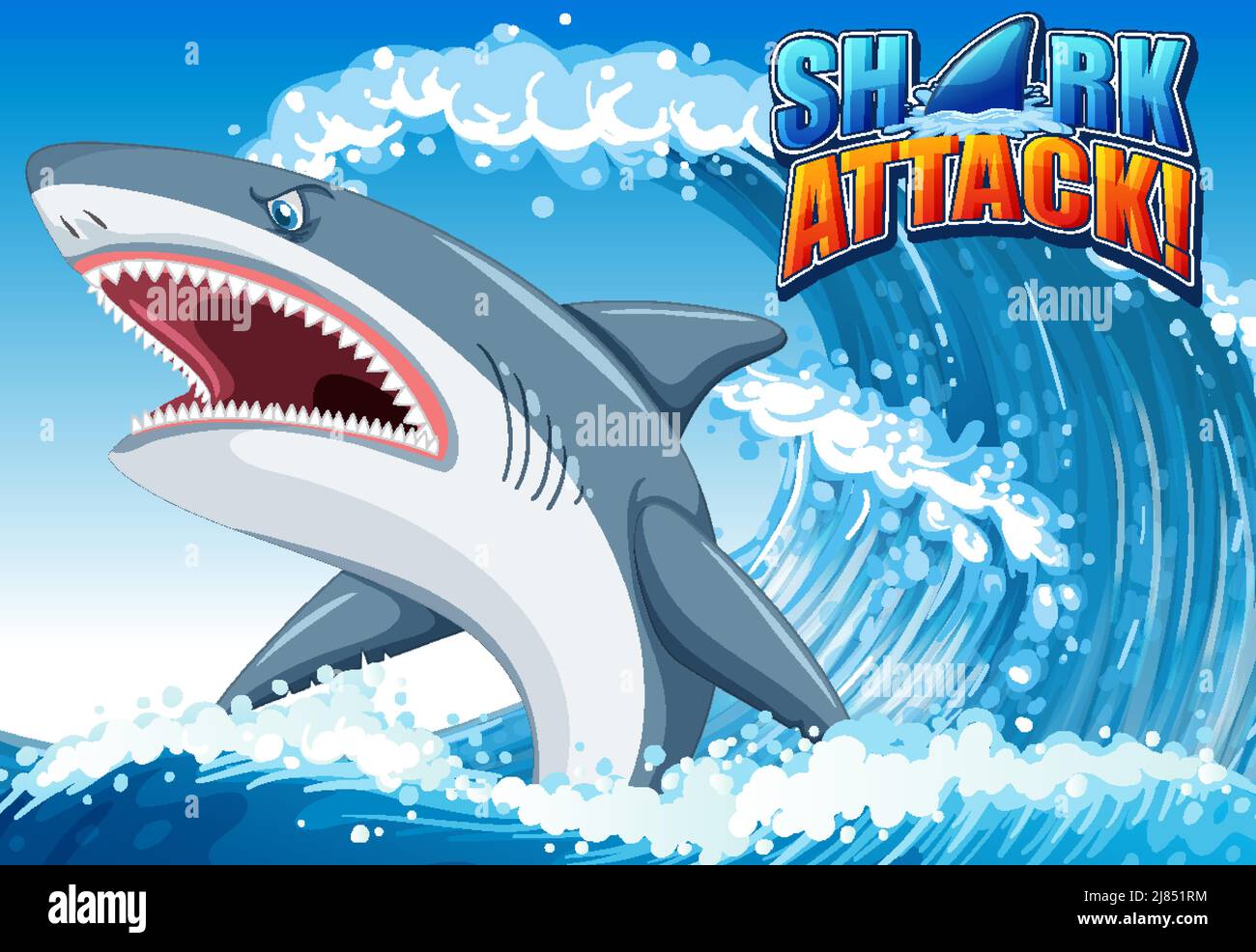 Shark attack banner concept with aggressive shark illustration Stock ...