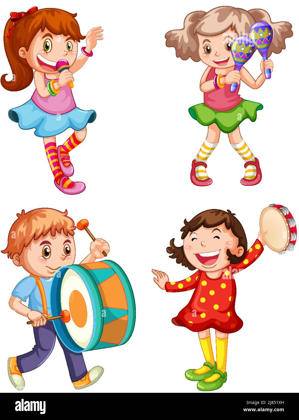 Set of girls playing different music instruments illustration Stock ...