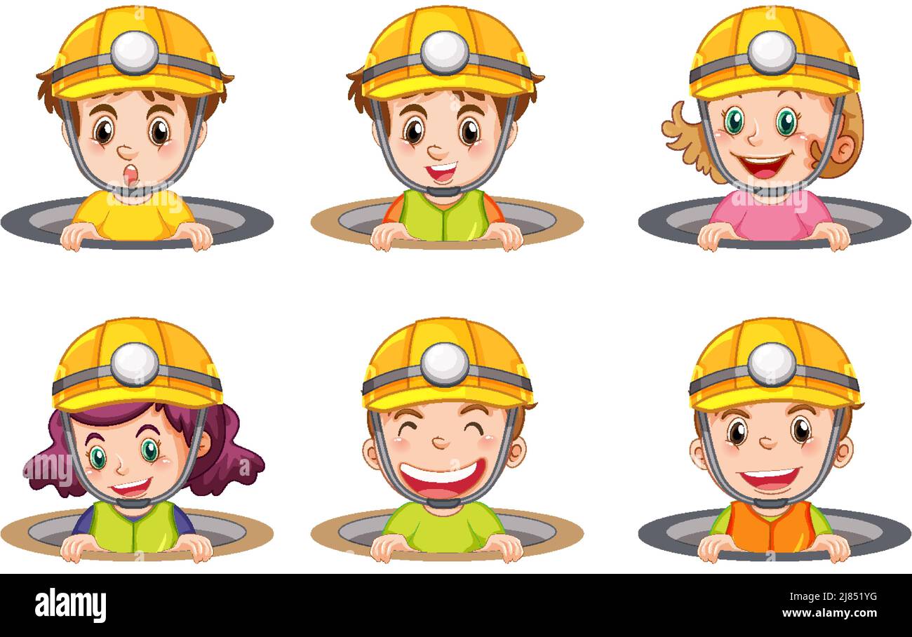 Different kids wearing engineer hat illustration Stock Vector Image ...