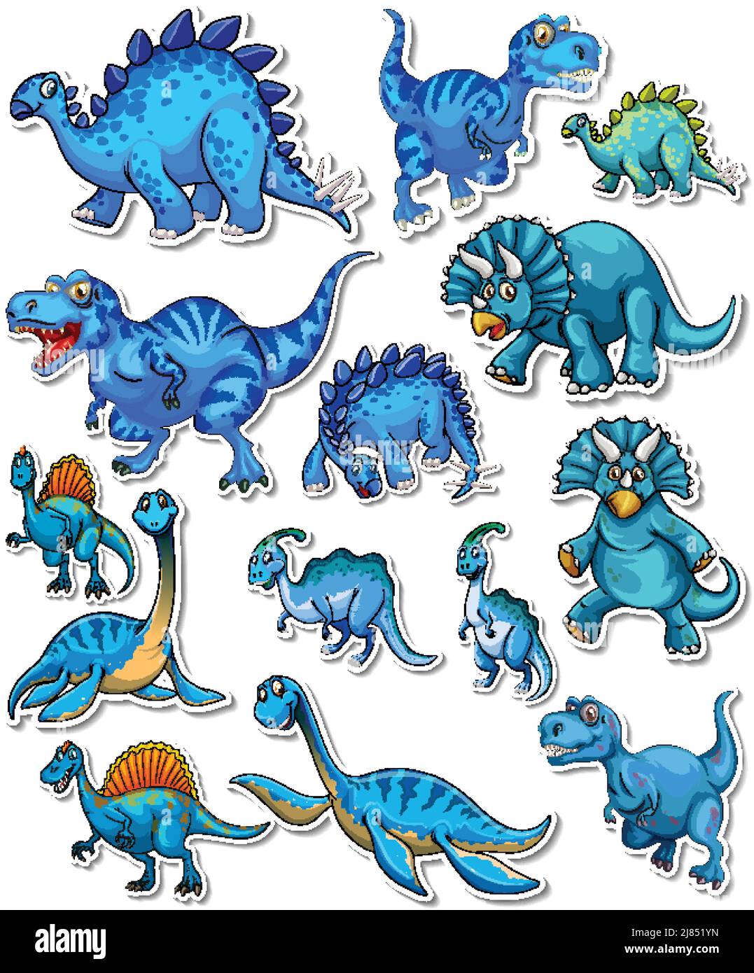 Sticker set of different dinosaurs cartoon illustration Stock Vector ...