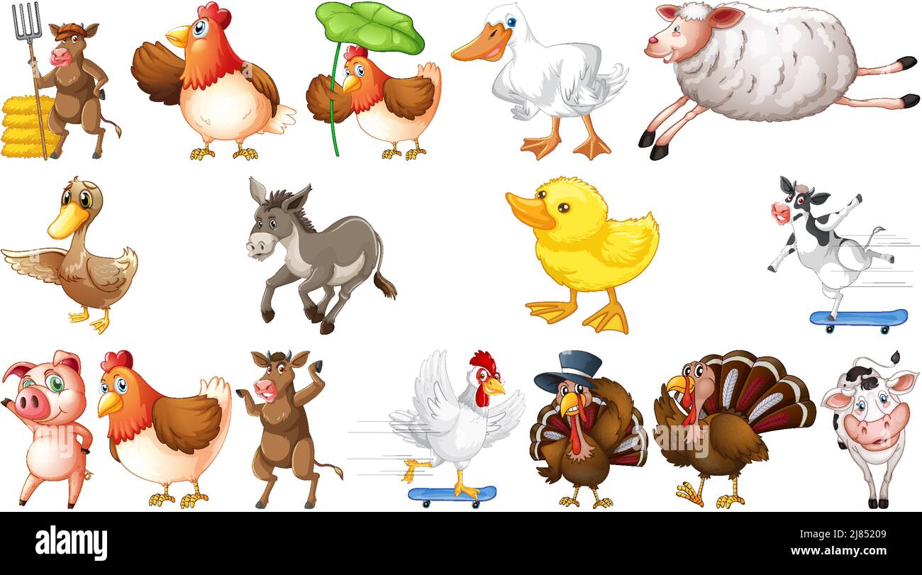 Many farm animals on white background illustration Stock Vector Image ...