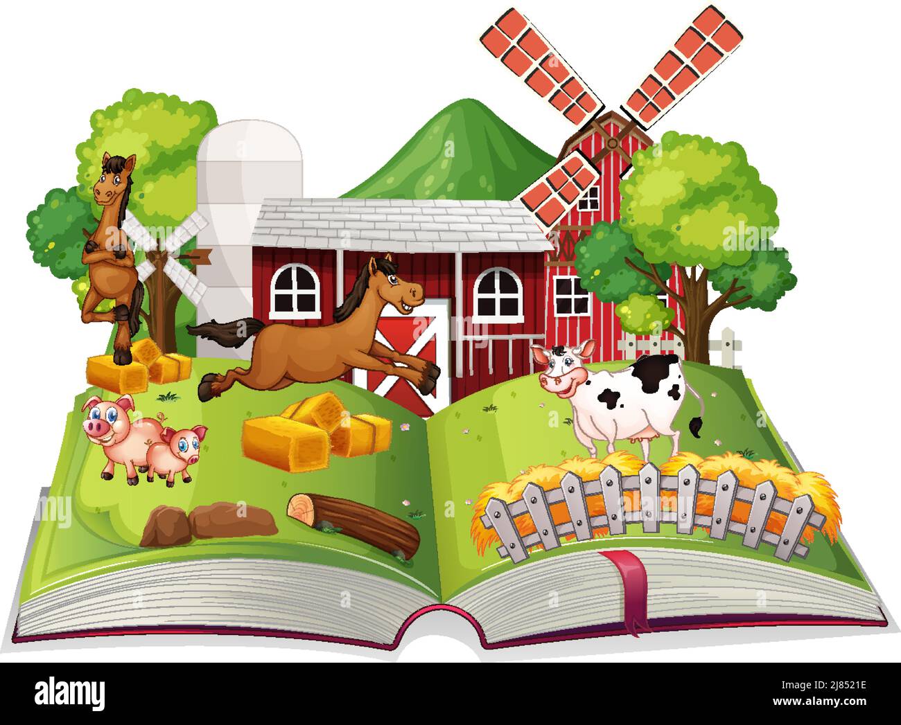 Storybook with farm animals in the farm illustration Stock Vector Image ...