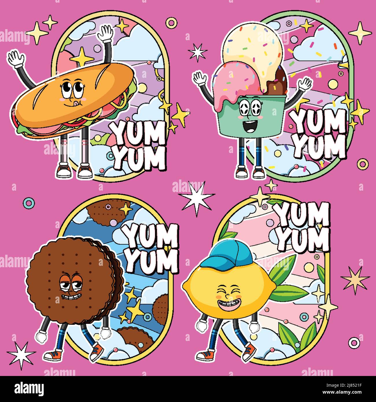 Food with eord expression comic style illustration Stock Vector Image ...