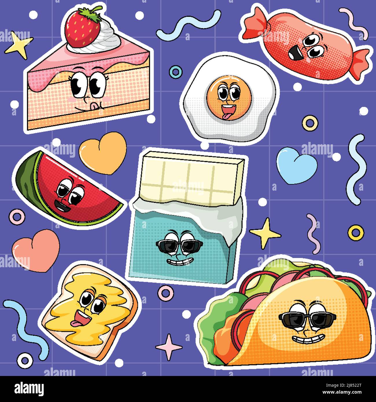 Set of funny food and dessert characters illustration Stock Vector ...