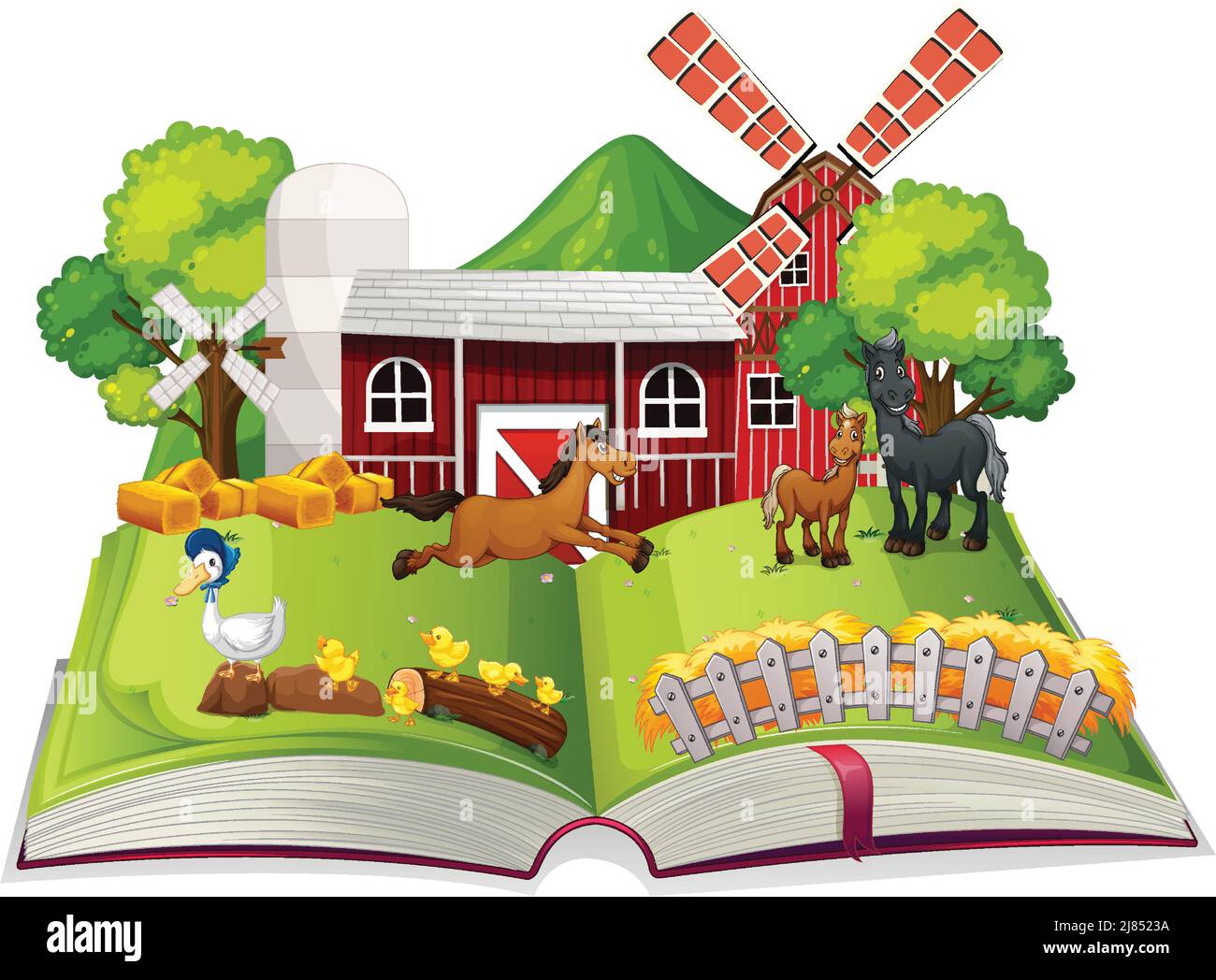 Open book farm theme on white background illustration Stock Vector ...