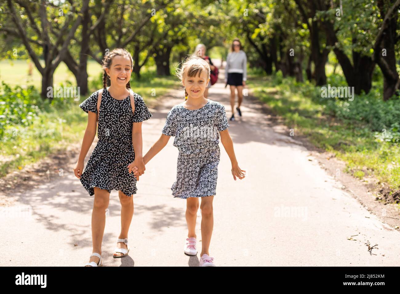 Basic school students crossing the road Stock Photo - Alamy