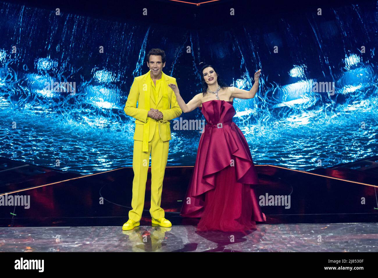 Mika, Laura Pausini introduce on the stage during 2nd demi-final of ...