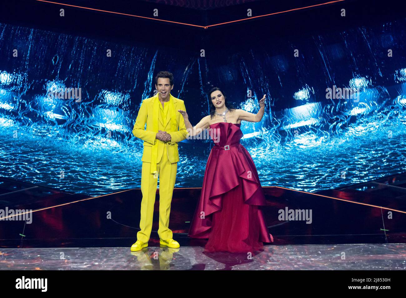 Mika, Laura Pausini introduce on the stage during 2nd demi-final of ...