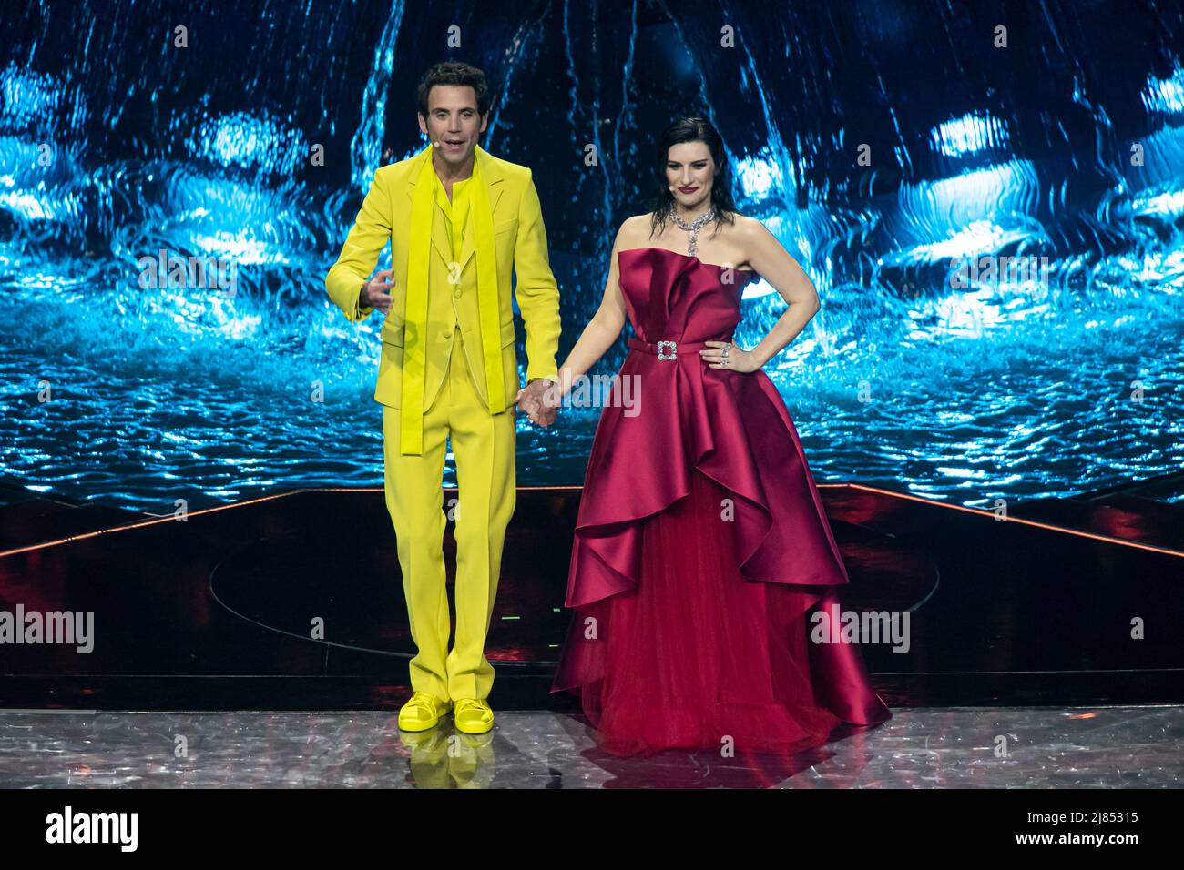 Mika, Laura Pausini introduce on the stage during 2nd demi-final of ...