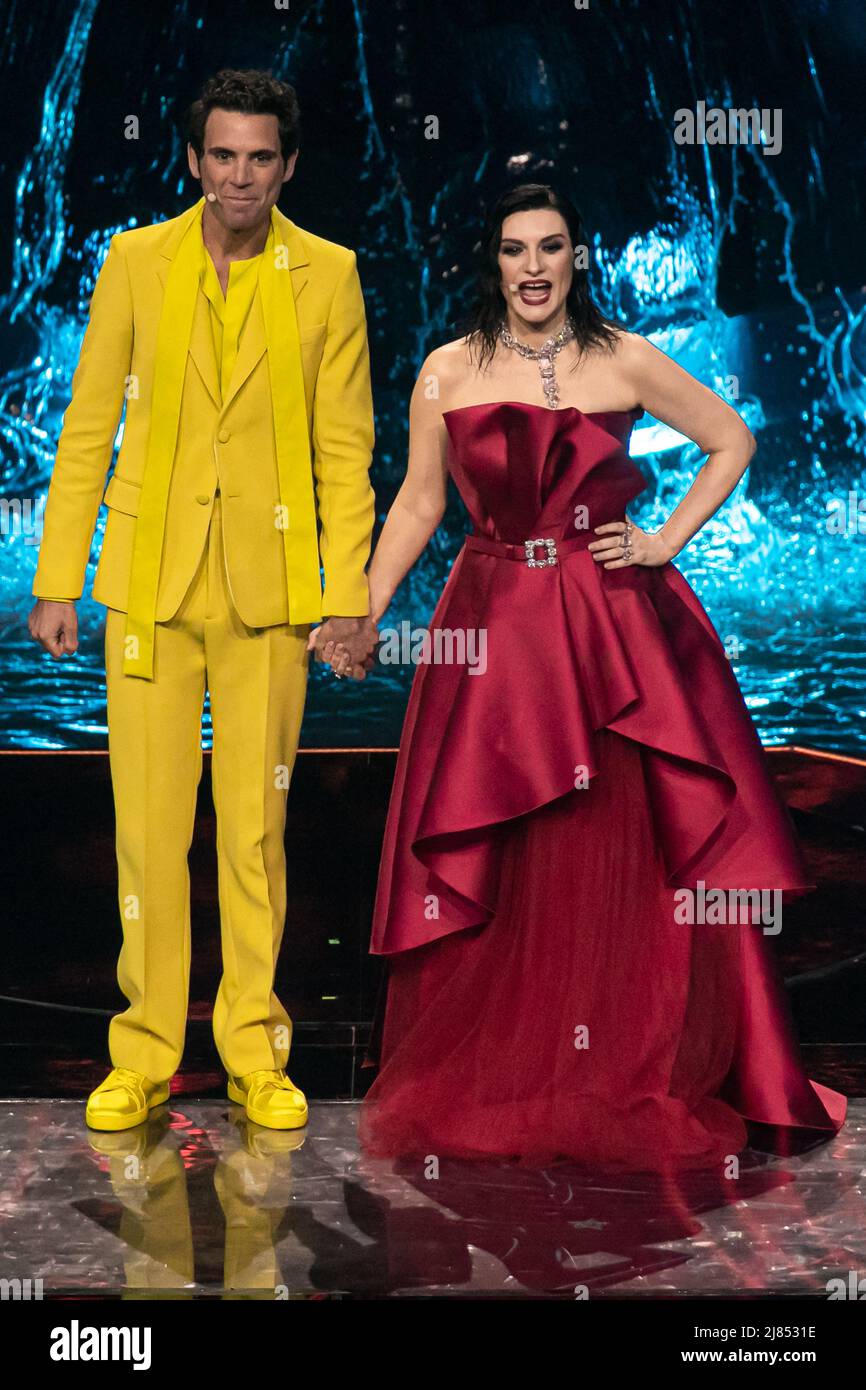 Mika, Laura Pausini introduce on the stage during 2nd demi-final of ...