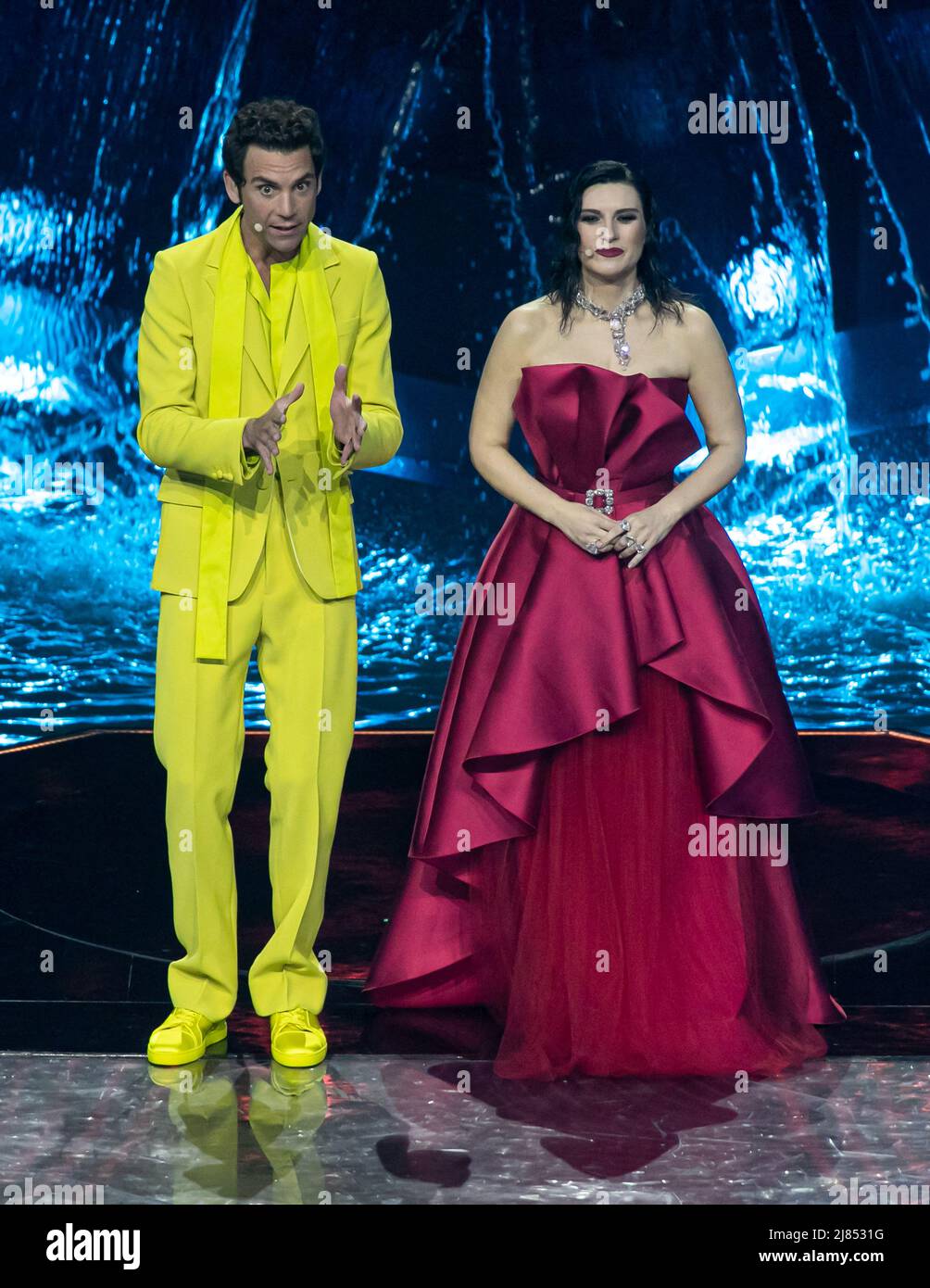 Mika, Laura Pausini introduce on the stage during 2nd demi-final of ...