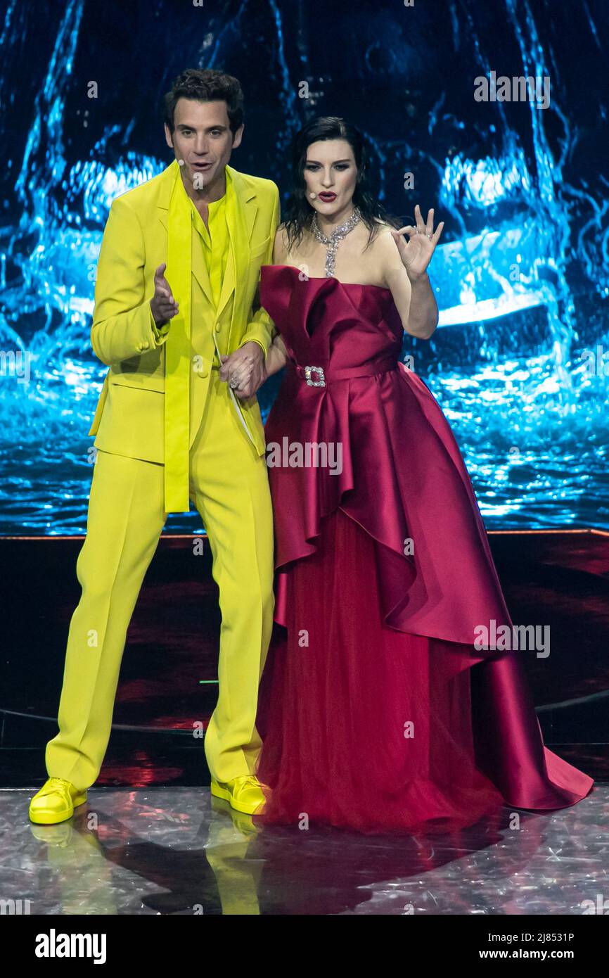 Mika, Laura Pausini introduce on the stage during 2nd demi-final of ...