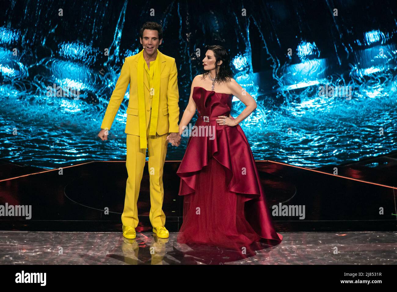 Mika, Laura Pausini introduce on the stage during 2nd demi-final of ...