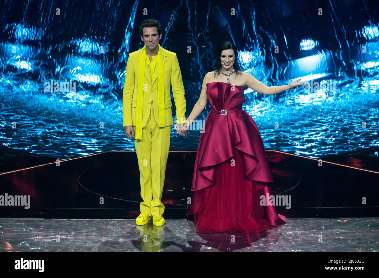 Mika, Laura Pausini introduce on the stage during 2nd demi-final of ...