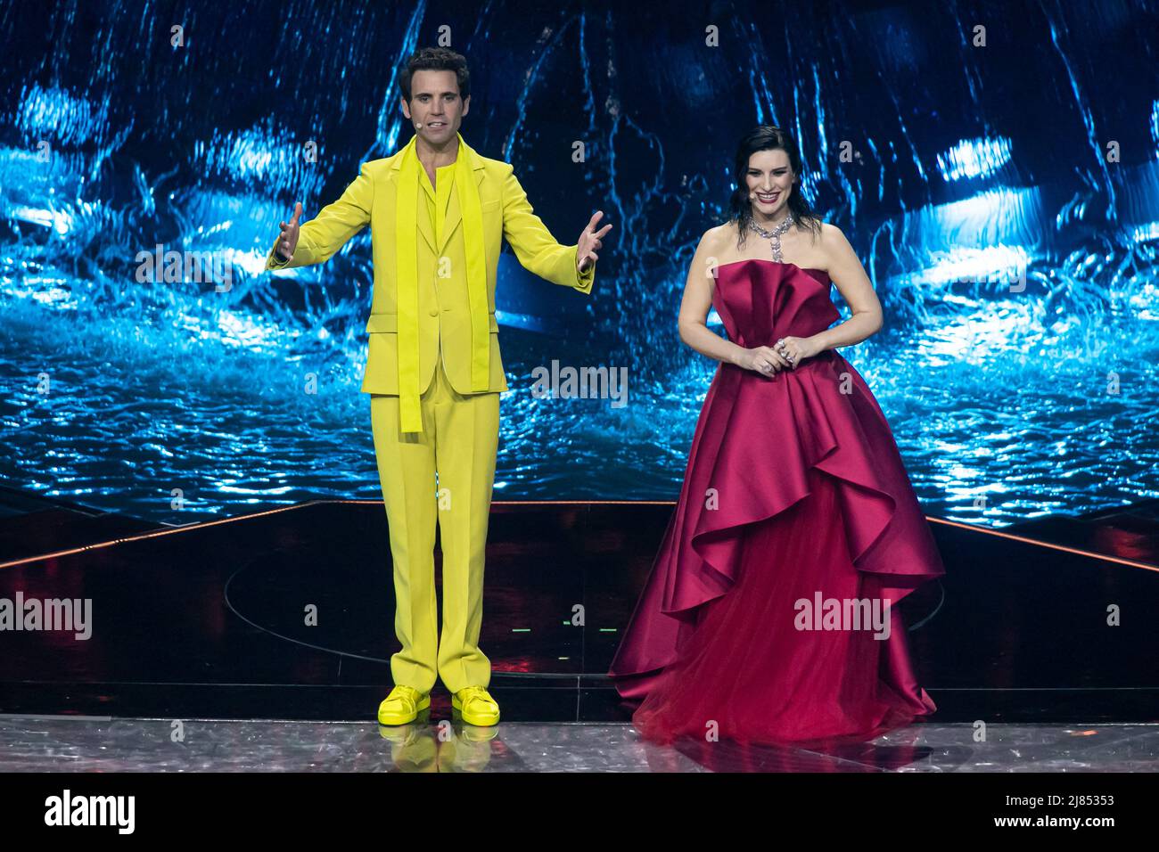 Mika, Laura Pausini introduce on the stage during 2nd demi-final of ...