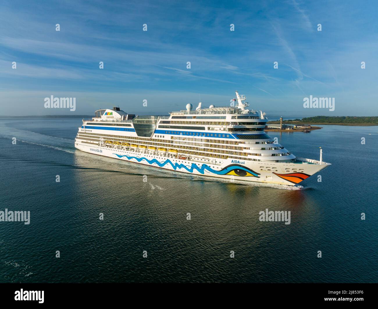 AIDAsol is a Sphinx class cruise ship. Arriving at Southampton aerial ...