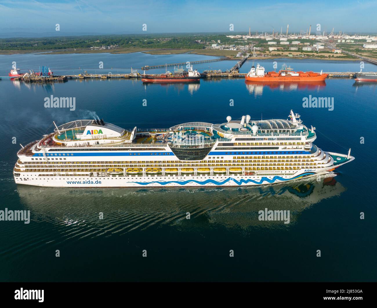 AIDAsol is a Sphinx class cruise ship. Arriving at Southampton aerial ...
