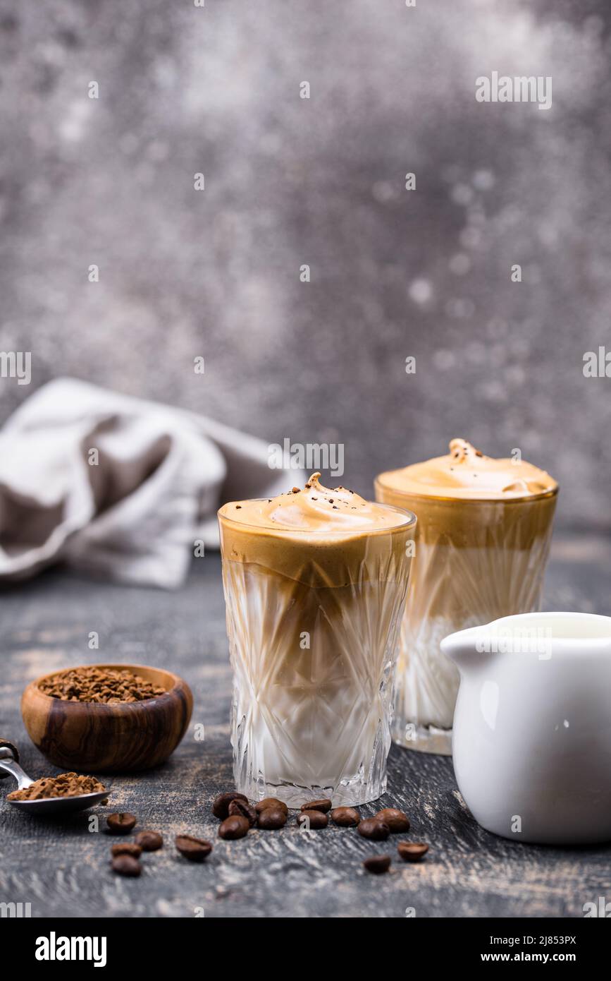 Dalgona whipped coffee with milk Stock Photo - Alamy