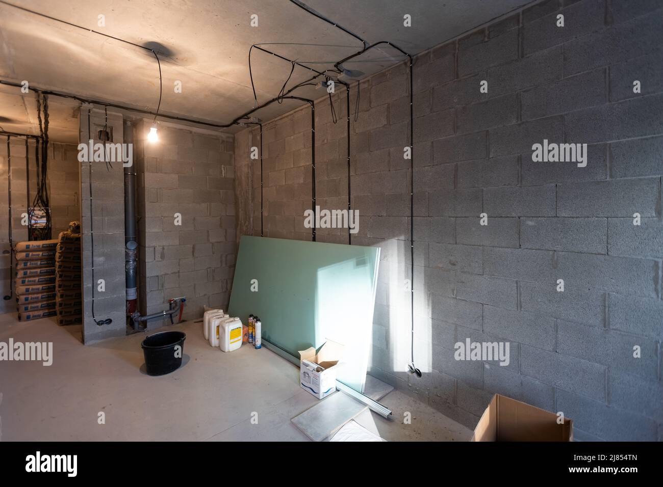 Working process of installing metal frames for plasterboard -drywall ...