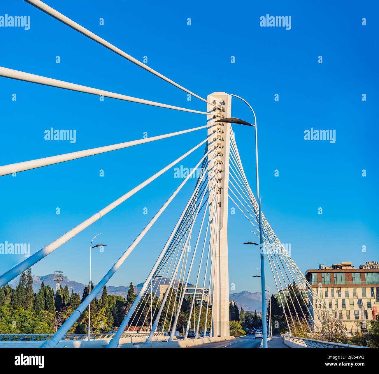 Millennium bridge over Moraca river in Podgorica, Montenegro Stock ...