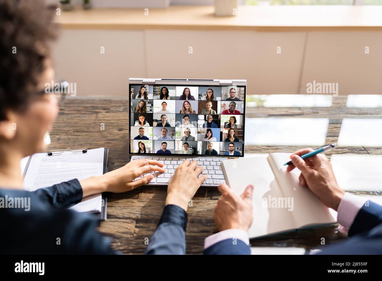 Online Virtual Lecture Or Tutorial Meeting. Video Webinar Stock Photo ...
