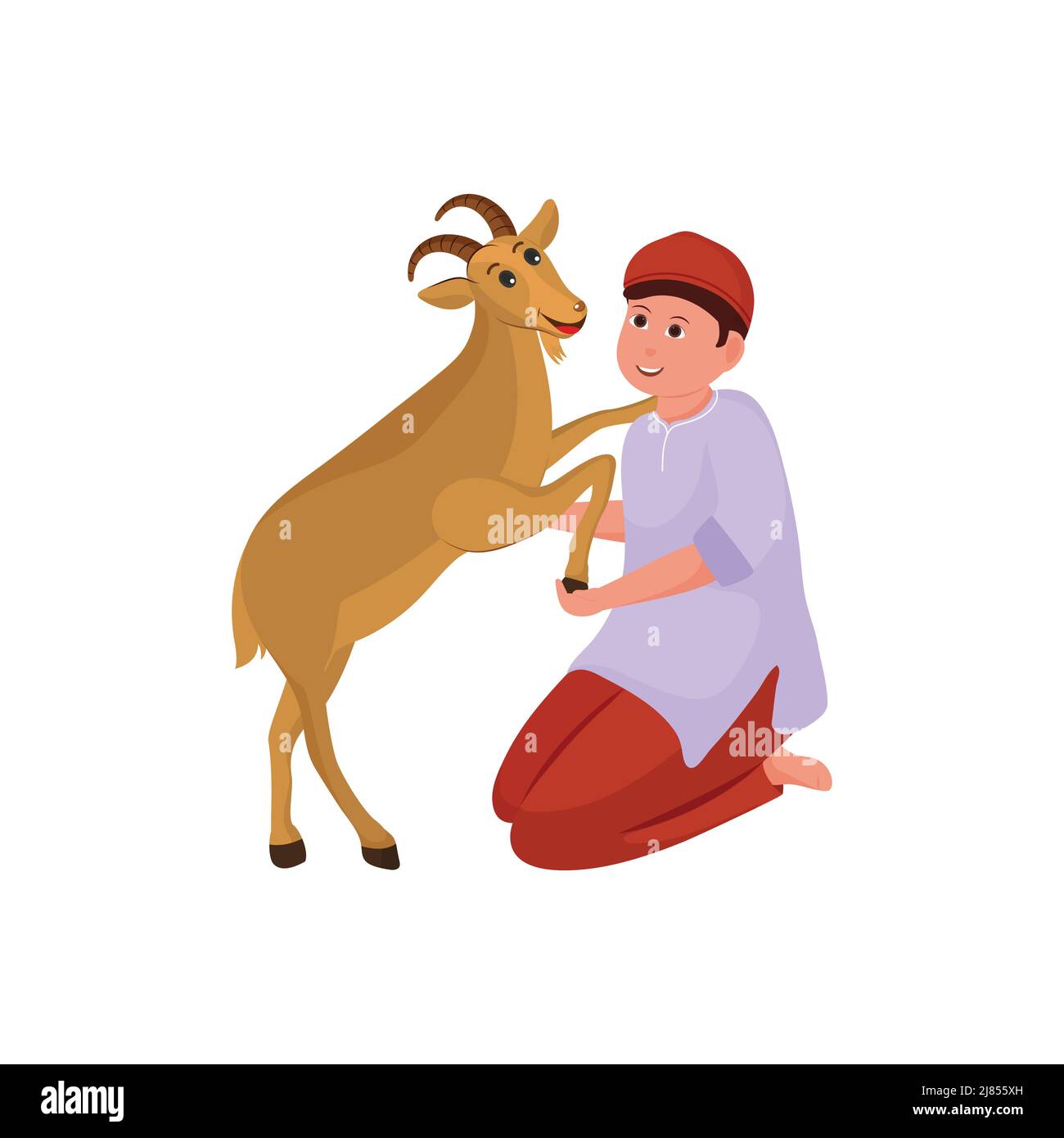 Muslim Young Boy Holding Goat In Sitting Pose Against White Background ...
