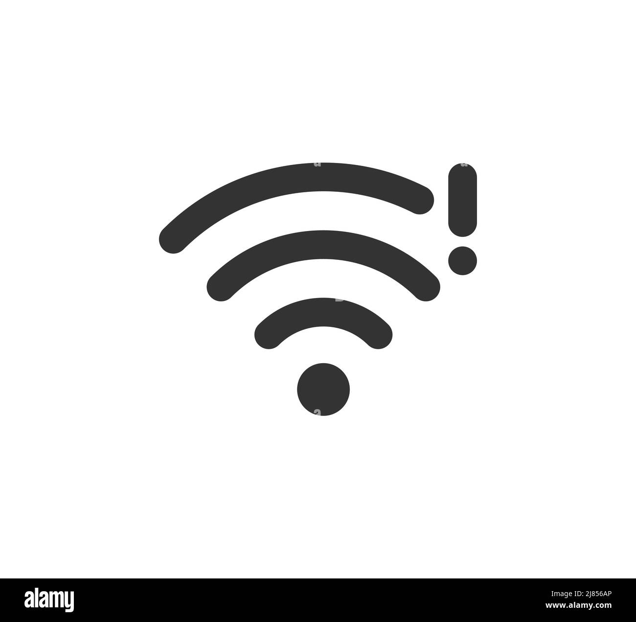 Wifi symbol and exclamation mark icon. Jamming wireless internet signal ...