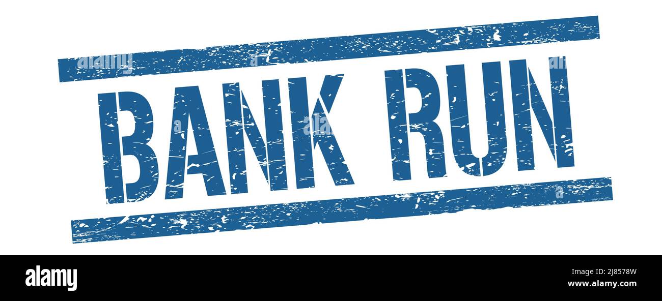 BANK RUN text on blue grungy lines stamp sign Stock Photo - Alamy