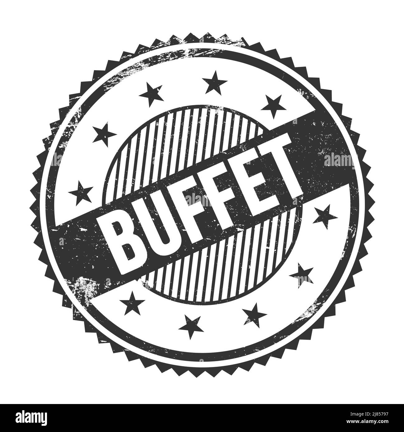 BUFFET text written on black grungy zig zag borders round stamp Stock ...