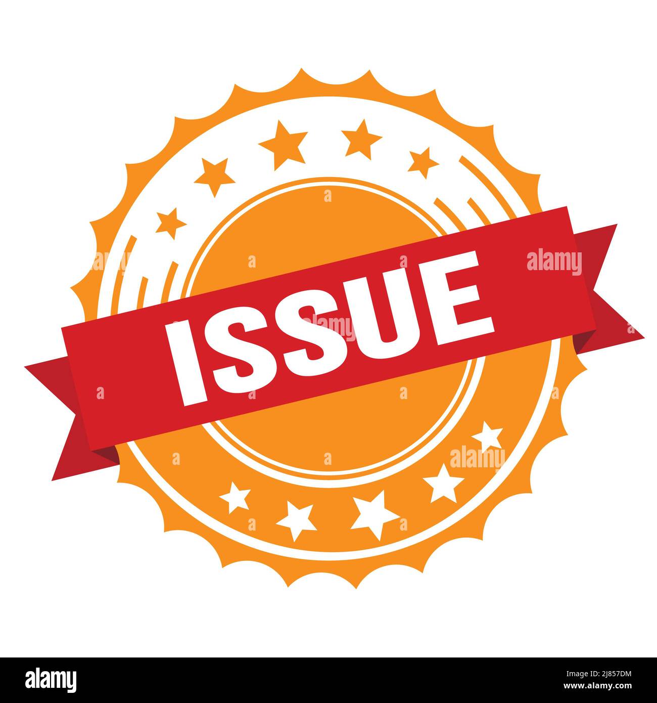 ISSUE text on red orange ribbon badge stamp Stock Photo - Alamy