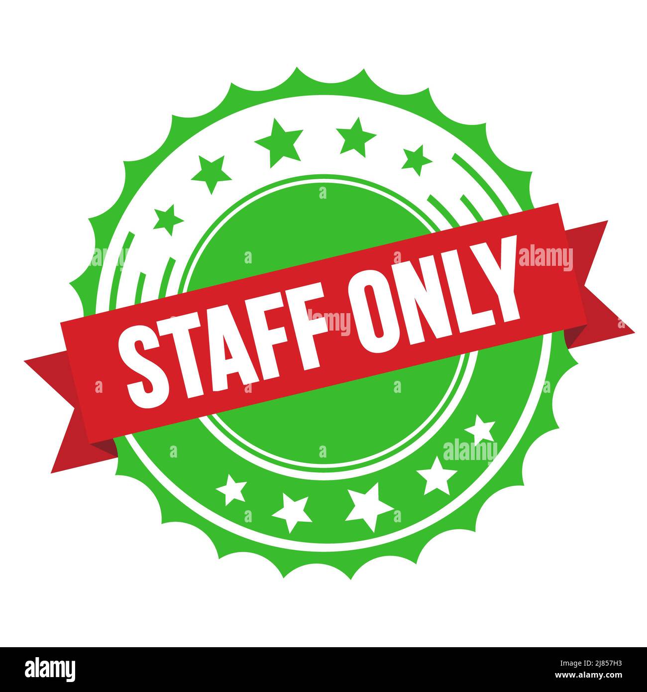 STAFF ONLY text on red green ribbon badge stamp Stock Photo - Alamy
