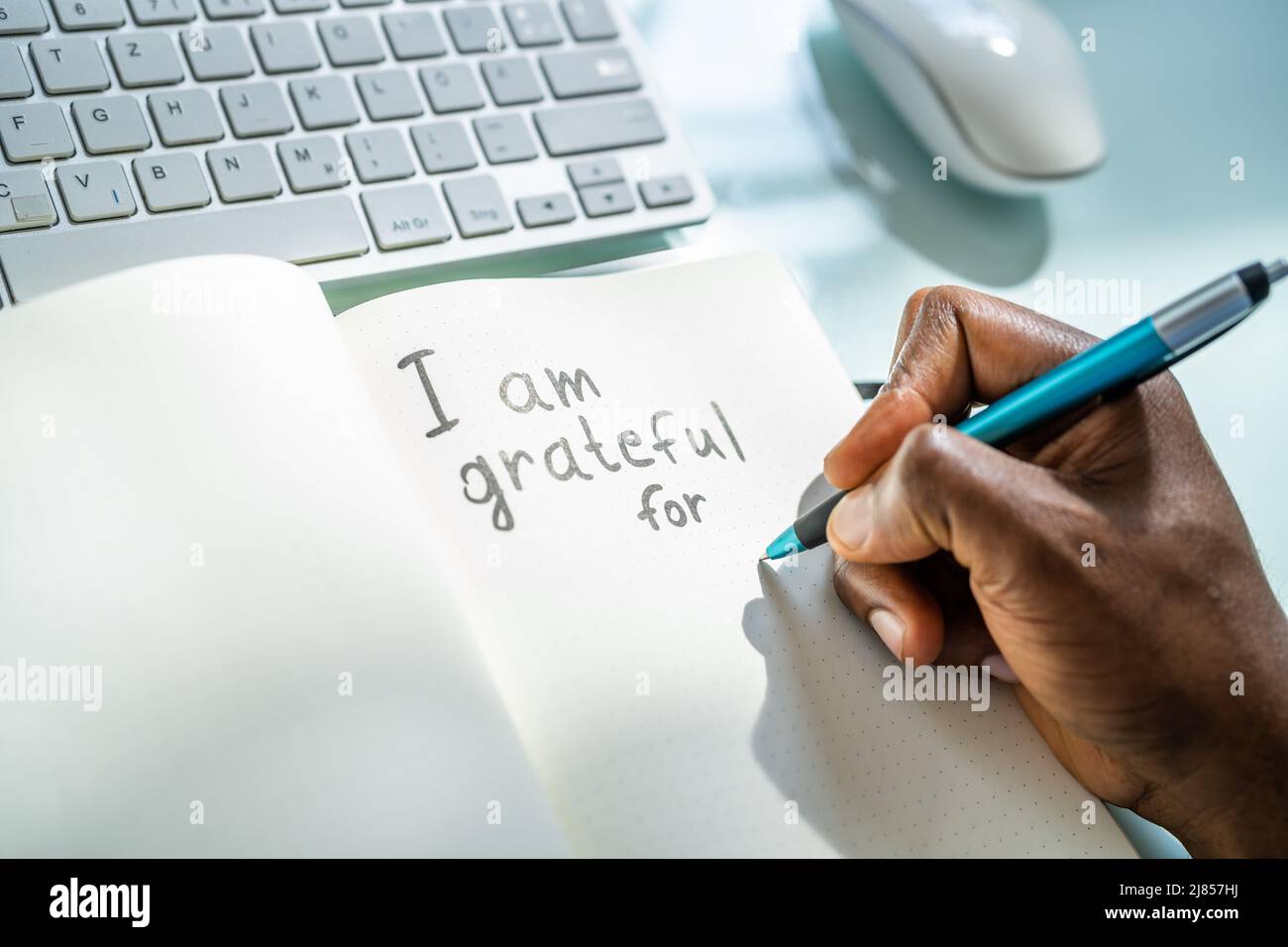 Gratitude Journal Concept. Writing I Am Grateful In Journal Stock Photo ...