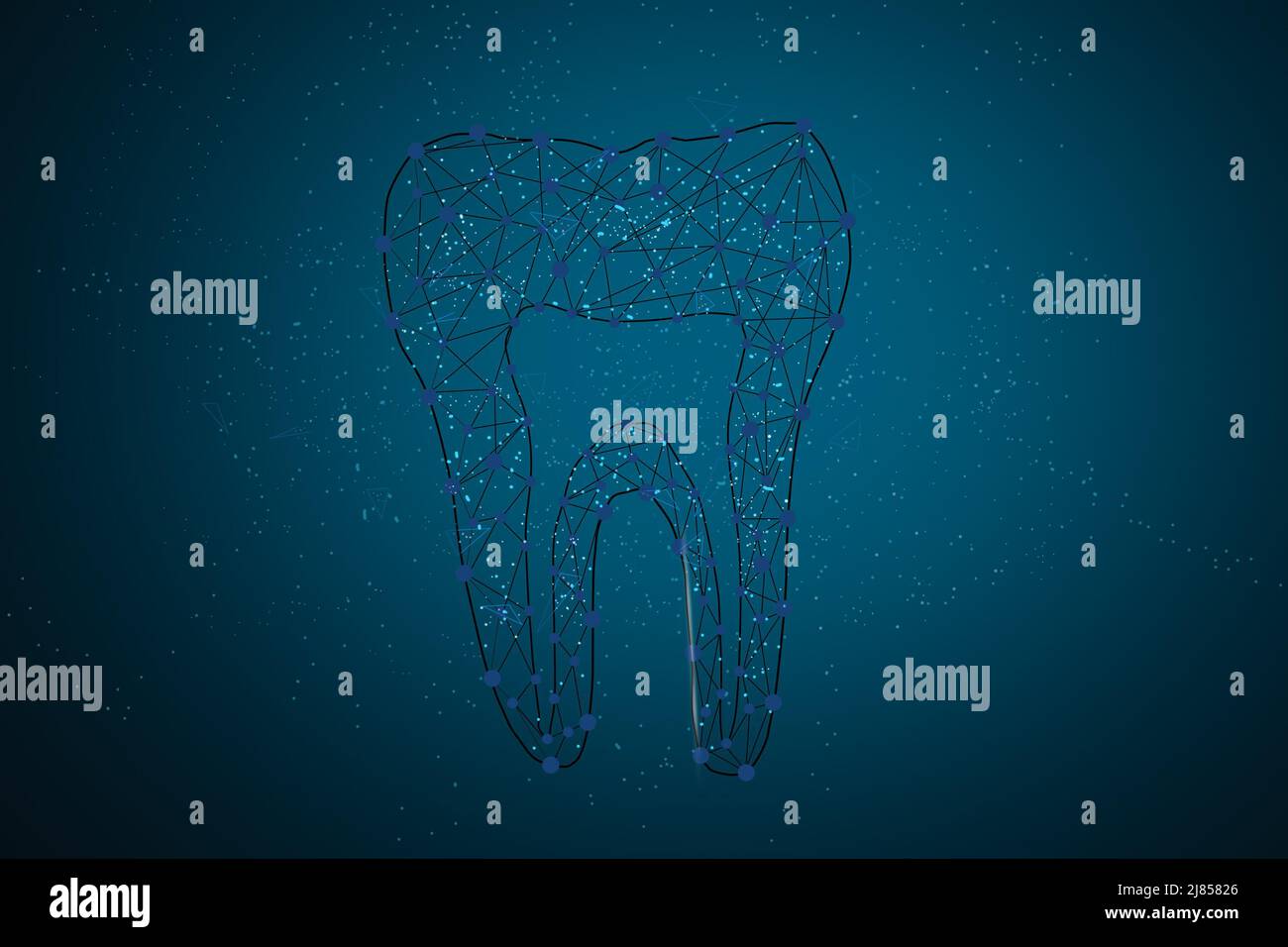 Image of a neon hologram tooth. Medicine concept, new technologies ...