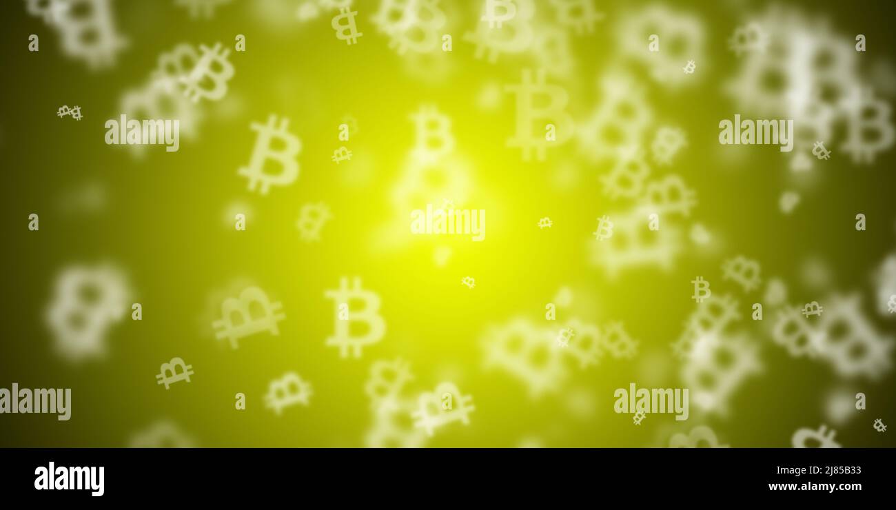 Flying bitcoin logos over lemon yellow background Stock Photo - Alamy