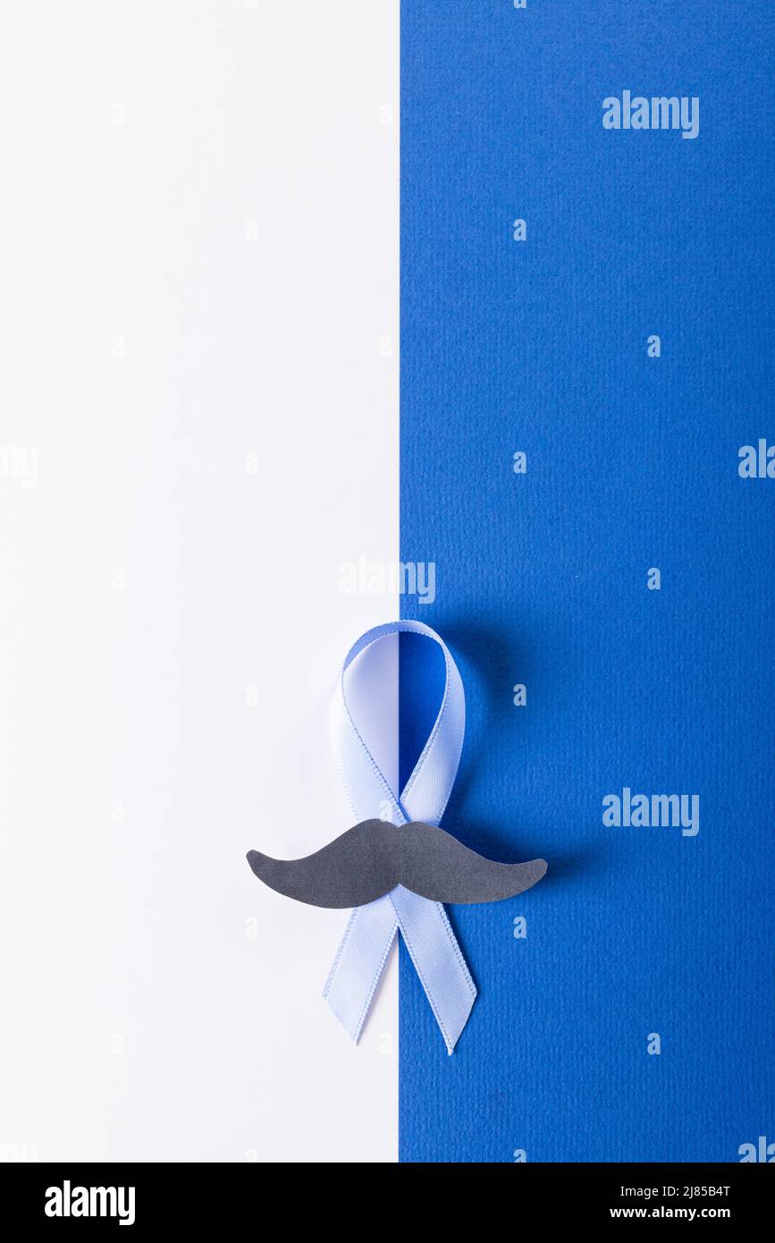 Overhead view of paper mustache and blue prostate cancer awareness ...