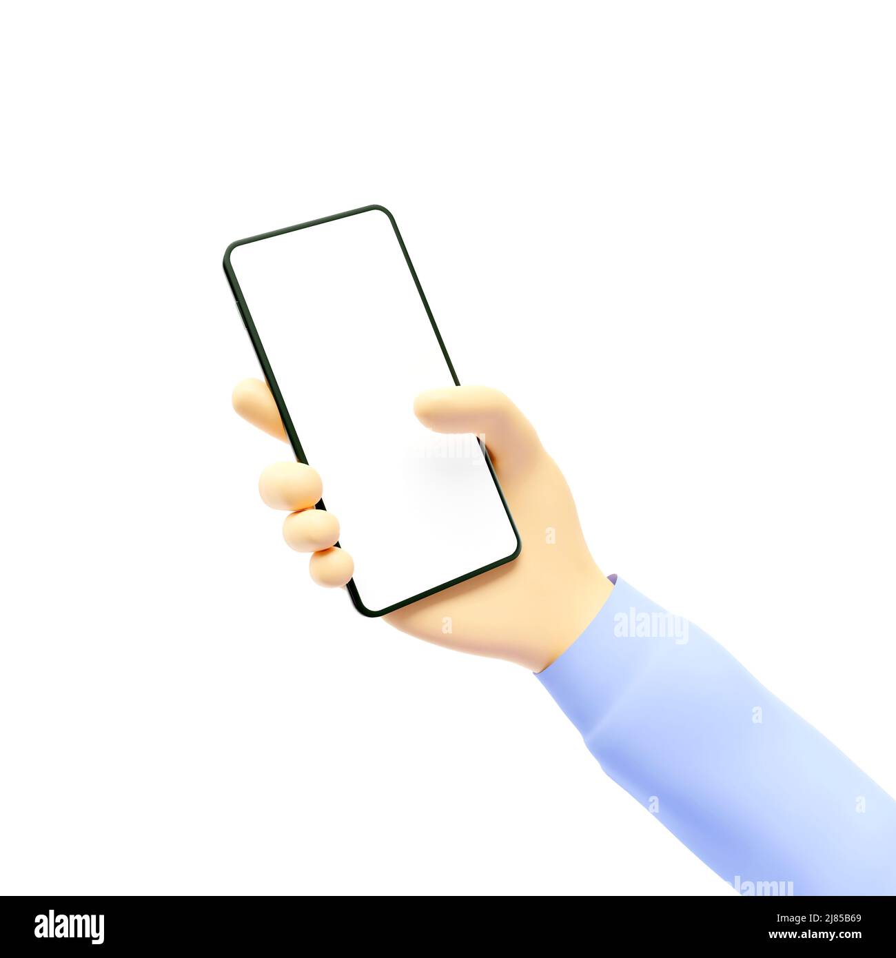 3D hand holding use a smartphone on white background, 3D rendering ...